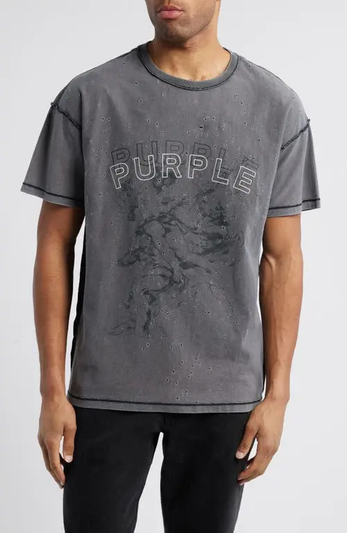 Purple Brand Distressed Inside Out Cotton Graphic T-Shirt In Black