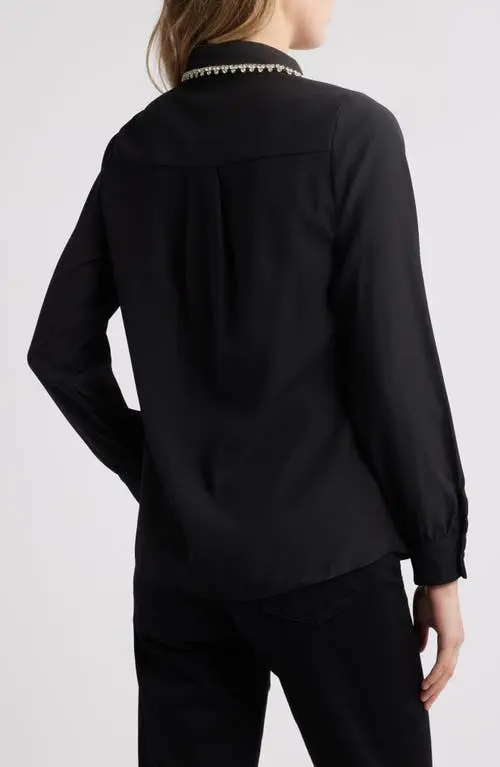 NIKKI LUND Sylvi Rhinestone Collar Shirt - Black