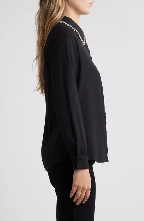 NIKKI LUND Sylvi Rhinestone Collar Shirt - Black
