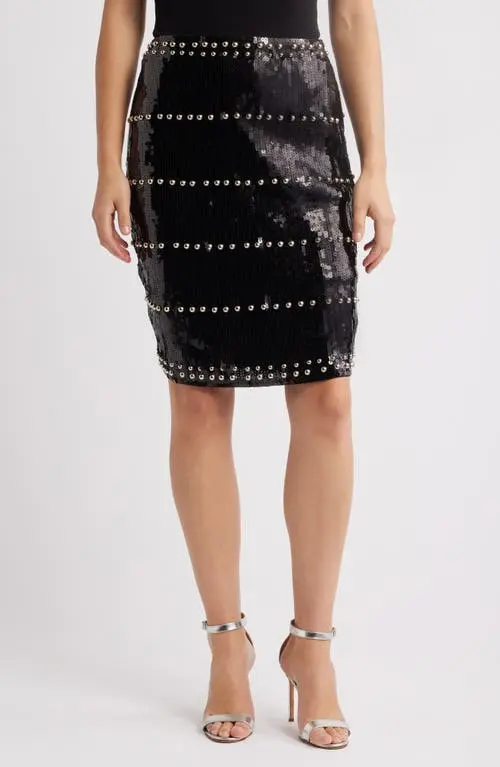 NIKKI LUND Dagny Stud Sequin Pencil Skirt