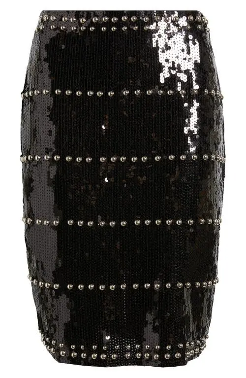NIKKI LUND Dagny Stud Sequin Pencil Skirt