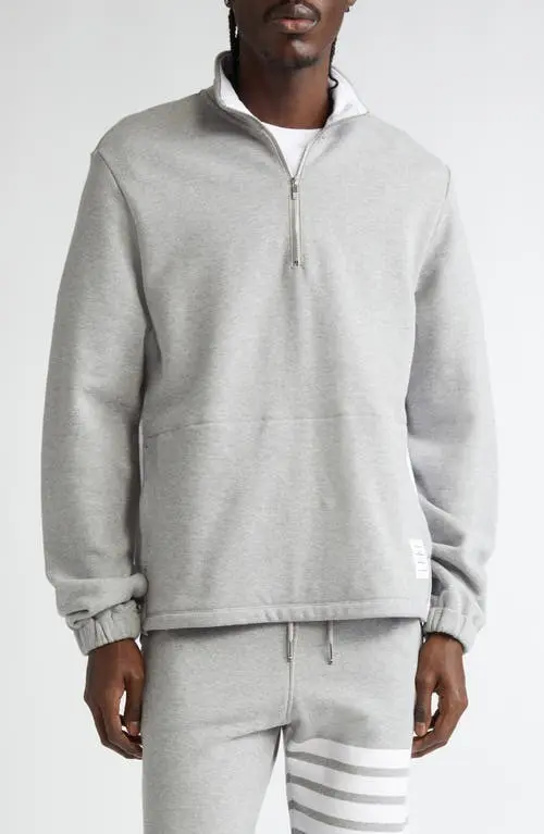 Thom Browne 4-bar Stripe Funnel Neck Half Zip Sweatshirt - Light Grey