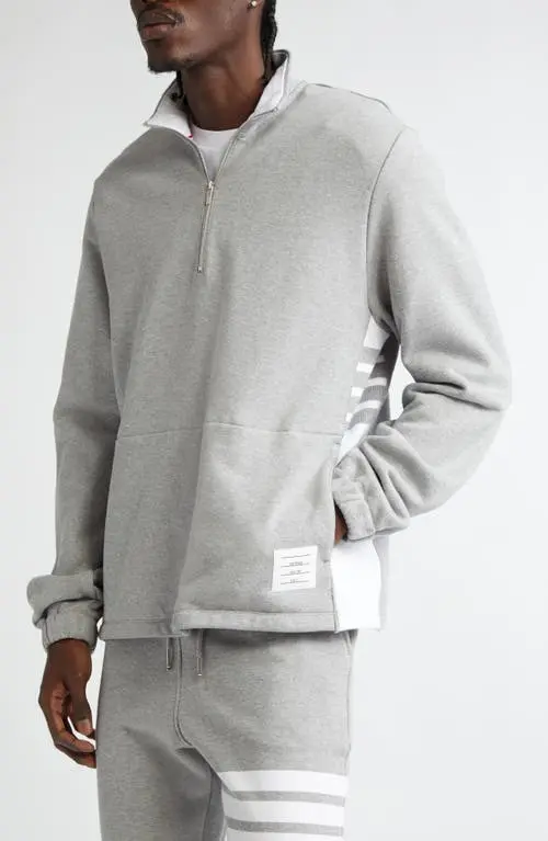 Thom Browne 4-bar Stripe Funnel Neck Half Zip Sweatshirt - Light Grey