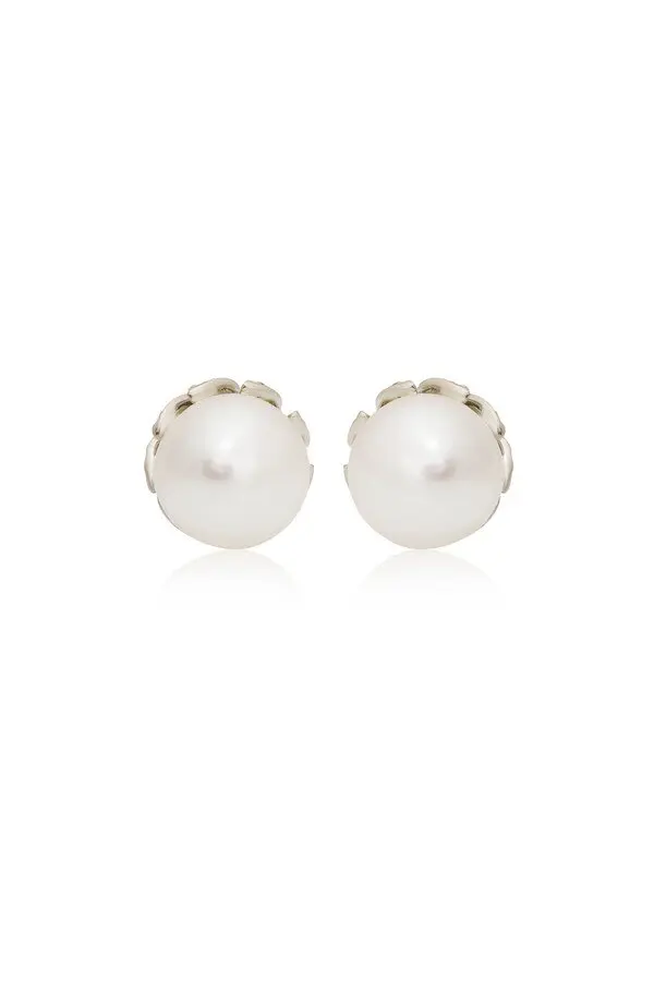 KENNETH JAY LANE Pearl Flowerbud Earrings - Silver