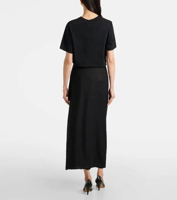 SIR. Dorian Ruched Linen-blend Midi Skirt - Black