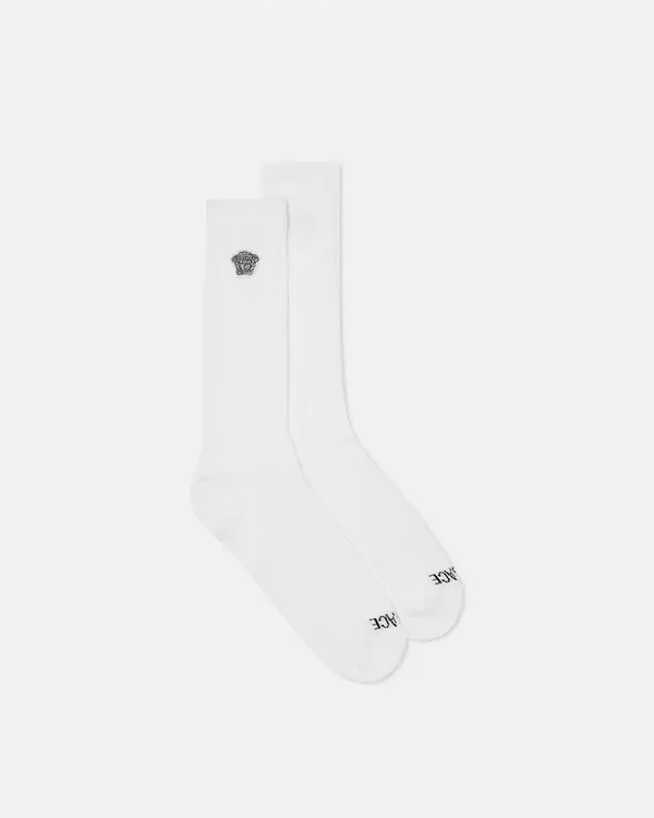Versace Embroidered Ribbed Cotton Socks - Black+white