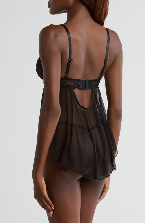 COQUETTE Lace Underwire Babydoll Chemise & G-string Set - Black