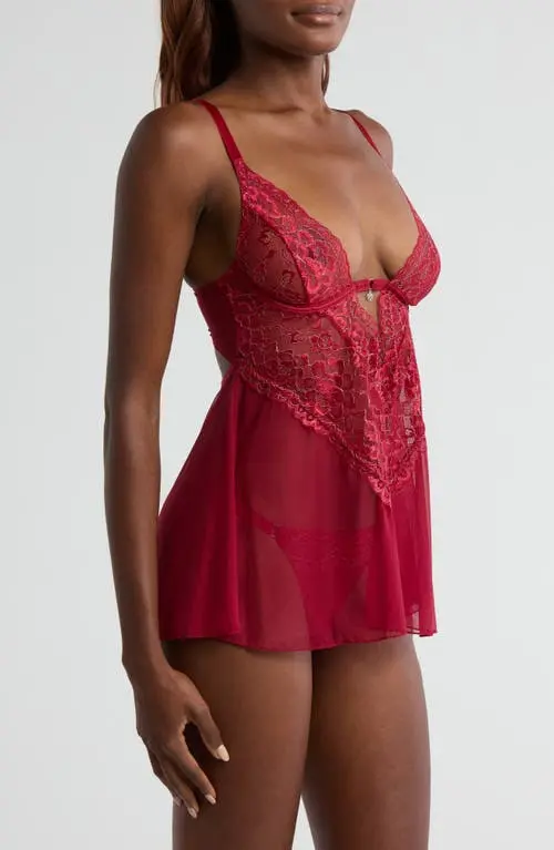 COQUETTE Floral Lace Babydoll Chemise & Thong Set
