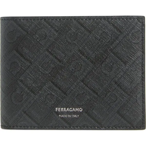 FERRAGAMO Monogram Coated Canvas Bifold Wallet - Nero/ Grigio