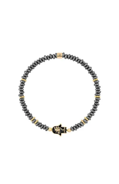 KARMA AND LUCK Eye Of Horus Hamsa Hematite Beaded Bracelet - Black/gold