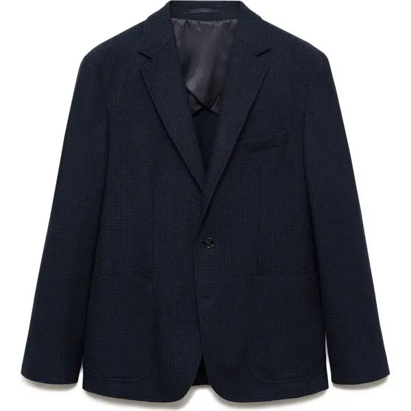 Mango Slim-fit Micro Houndstooth Wool-blend Sport Coat - Blue