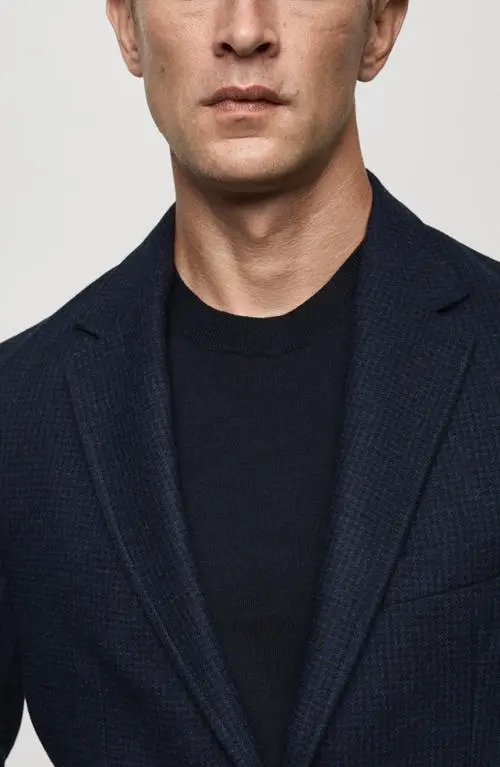 Mango Slim-fit Micro Houndstooth Wool-blend Sport Coat - Blue