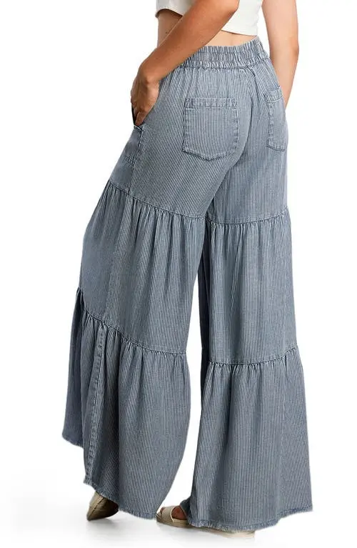 BILLY T Tiered Wide Leg Pants - Railroad Stripe Denim