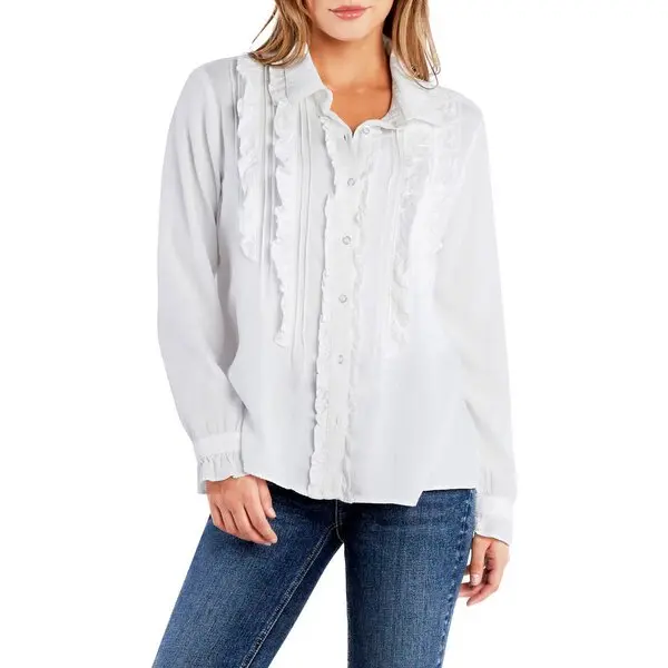 BILLY T Ruffle Tuxedo Shirt - White
