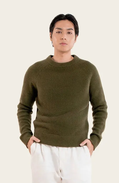 ITALIC Aidan Chunky Cashmere Crewneck Sweater - Olive