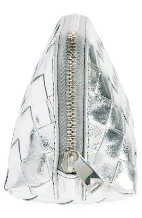 Bottega Veneta Intrecciato Metallic Leather Cosmetic Bag - Silver- Silver
