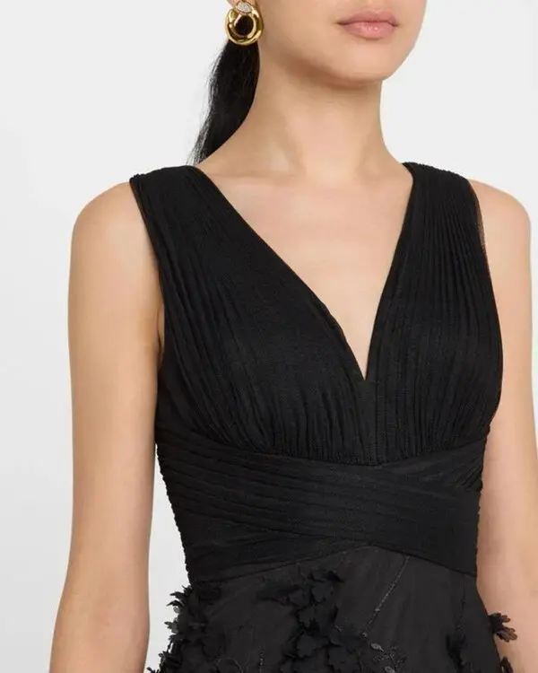 Aidan Mattox Embroidered Floral Applique Gown - Black