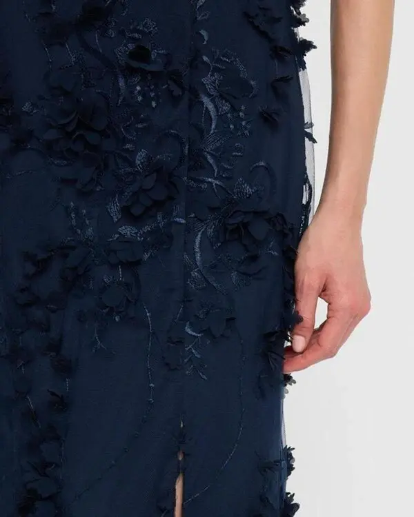 Aidan Mattox Embroidered Floral Applique Gown - Blue