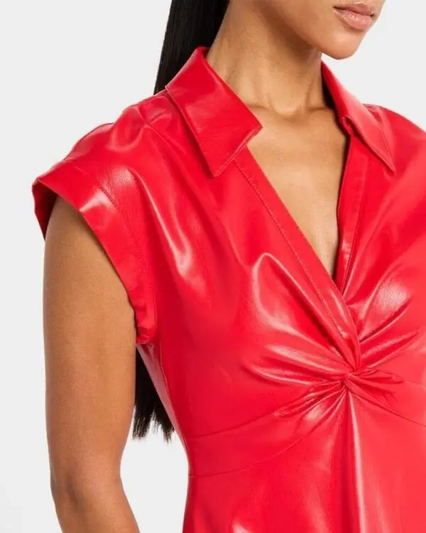 Alice + Olivia Vegan Leather Mini Dress - Bright Ruby