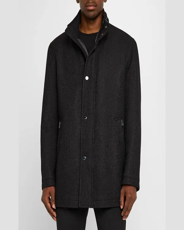 Hugo Boss Camron Herringbone Wool-Blend Coat In Black 50% Off