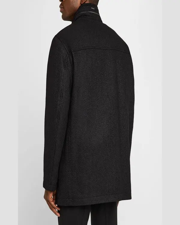 Hugo Boss Camron Herringbone Wool-Blend Coat In Black 50% Off