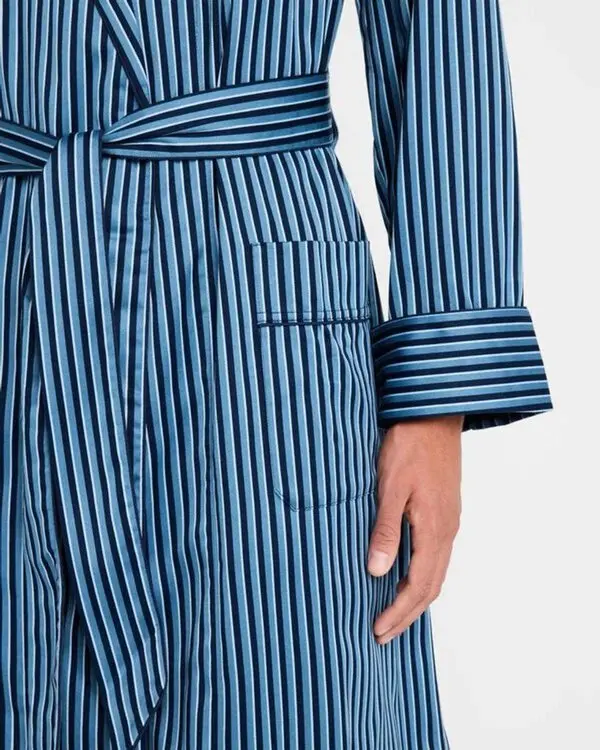 Derek Rose Apos;s Wellington Stripe Cotton Shawl-collar Robe - Blue
