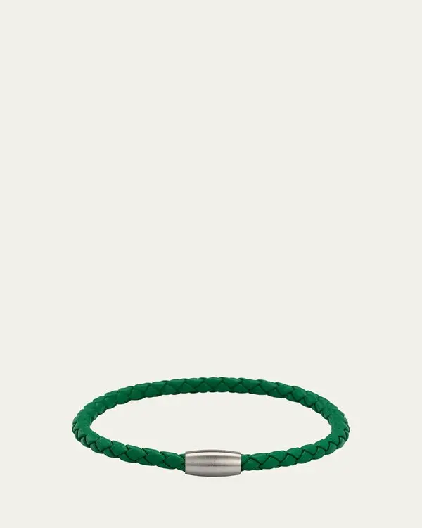 JAN LESLIE Braided Leather Bracelet - Kelly Green