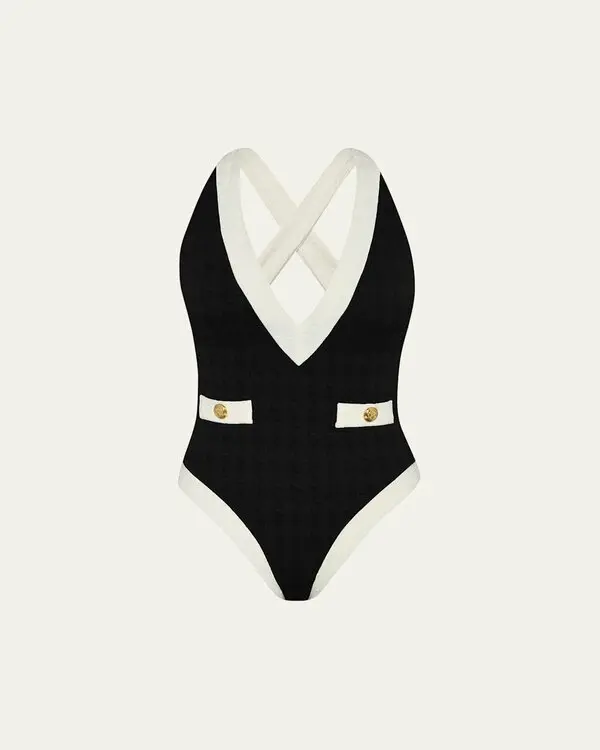 L'Agence Colorblock Lisa Plunge One-piece Swimsuit - Black
