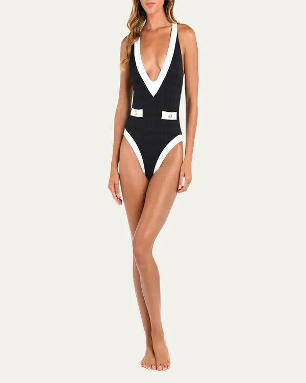 L'Agence Colorblock Lisa Plunge One-piece Swimsuit