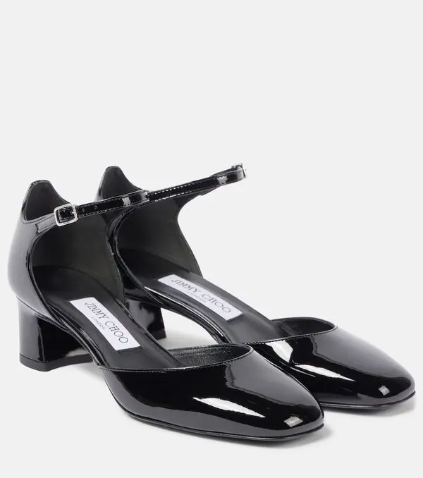JIMMY CHOO Pixie 45 Patent Leather Mary Jane Pumps - Black