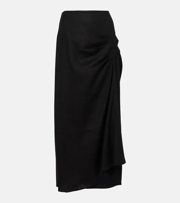 Sir The Label Dorian Ruched Linen-blend Midi Skirt - Black