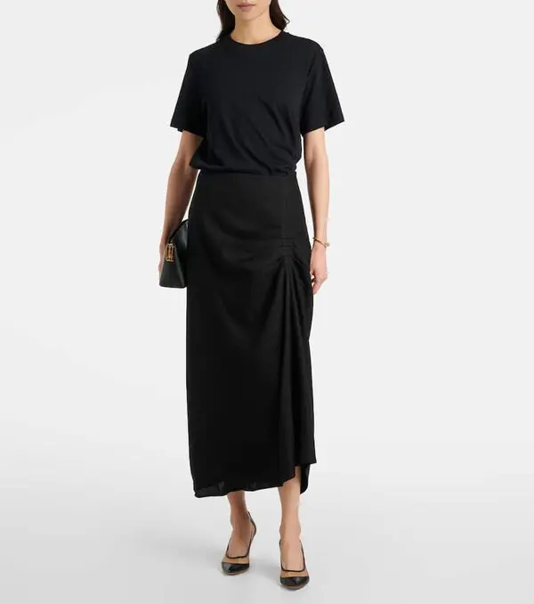 Sir The Label Dorian Ruched Linen-blend Midi Skirt - Black