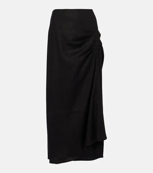SIR. Dorian Ruched Linen-blend Midi Skirt - Black