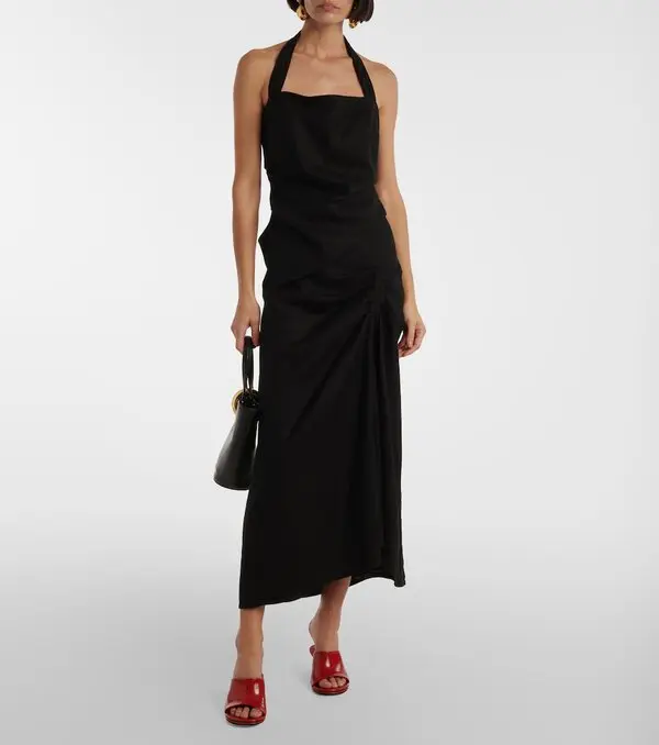 SIR. Dorian Ruched Linen-blend Midi Skirt - Black