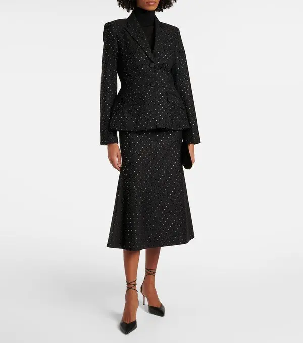 Erdem Polka-dot Cotton And Wool Lamé Midi Skirt