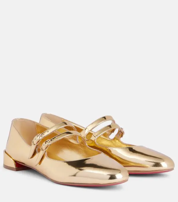 CHRISTIAN LOUBOUTIN Sweet Jane Mirrored Leather Mary Jane Flats - Gold