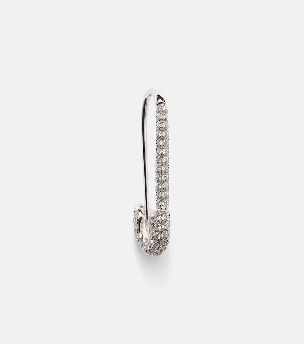 ANITA KO 18kt White Gold Safety Pin Single Earring With Diamonds - Silver
