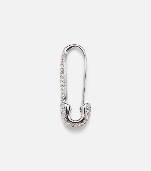 ANITA KO 18kt White Gold Safety Pin Single Earring With Diamonds - Silver