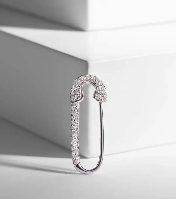 ANITA KO 18kt White Gold Safety Pin Single Earring With Diamonds - Silver