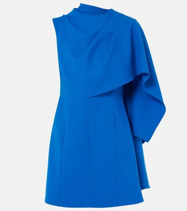 Oscar De La Renta Wool-blend Mini Dress With Cape Effect - Blue