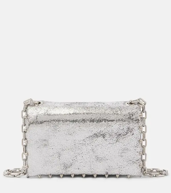 CHRISTIAN LOUBOUTIN Spiked Metallic Crossbody Bag - Silver