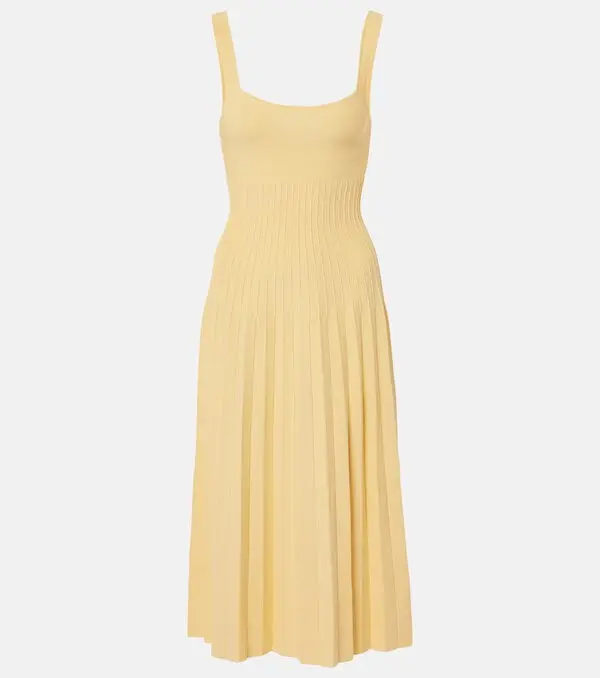 Staud Ellison Pleated Midi Dress - Yellow