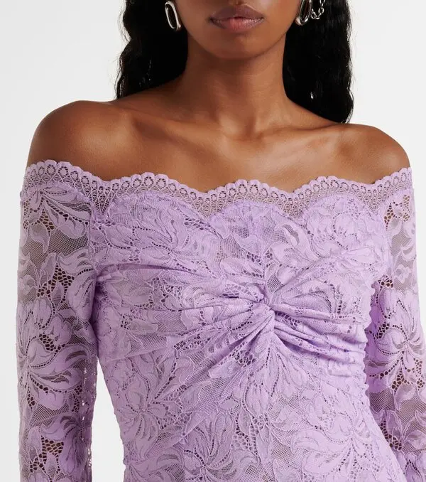 Rabanne Off-The-Shoulder Twist-Front Guipure Lace Midi Dress - Purple - 30%  Off | Editorialist