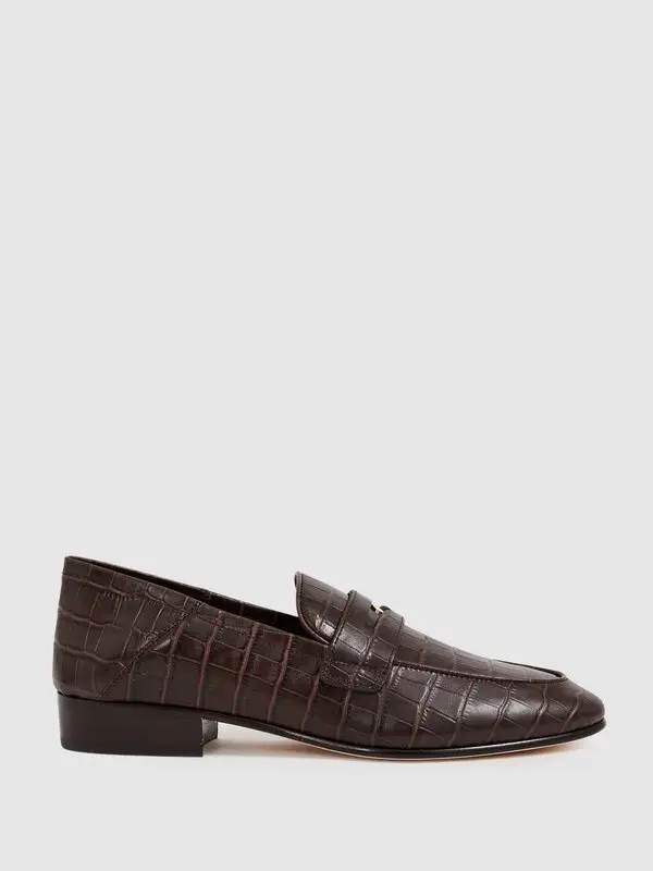 Paige Leather Crocodile-embossed Penny Loafers