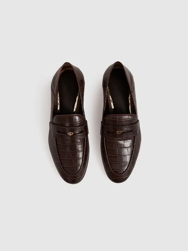 Paige Leather Crocodile-embossed Penny Loafers