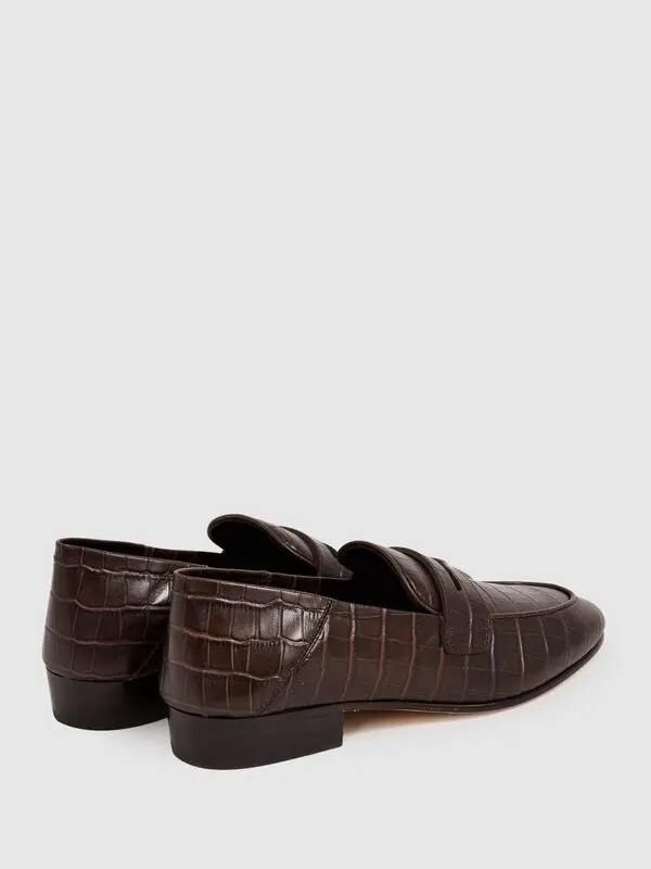 Paige Leather Crocodile-embossed Penny Loafers