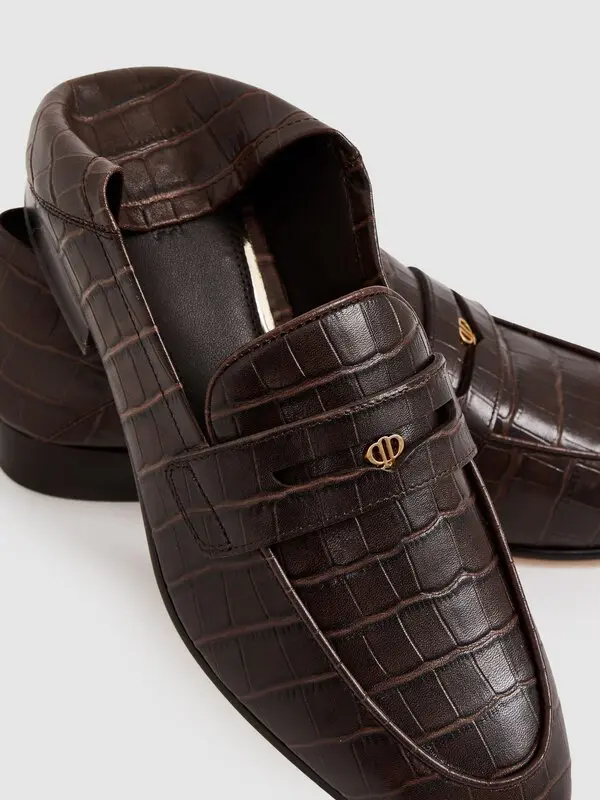Paige Leather Crocodile-embossed Penny Loafers