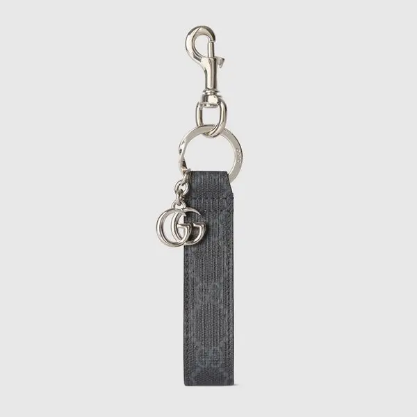 Gucci Gg Supreme Keychain With Double G - Black