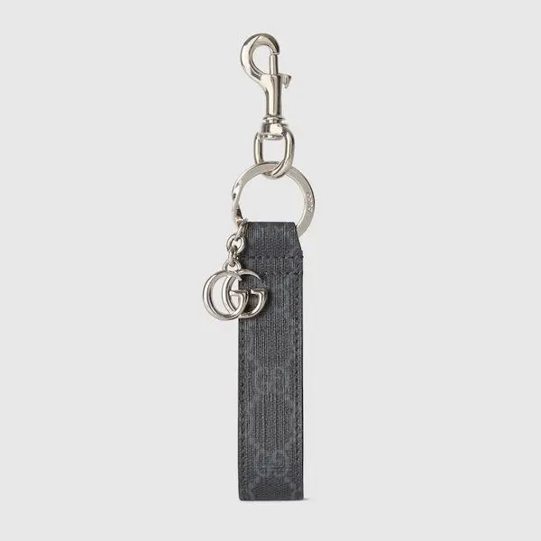 Gucci Gg Supreme Keychain With Double G - Black