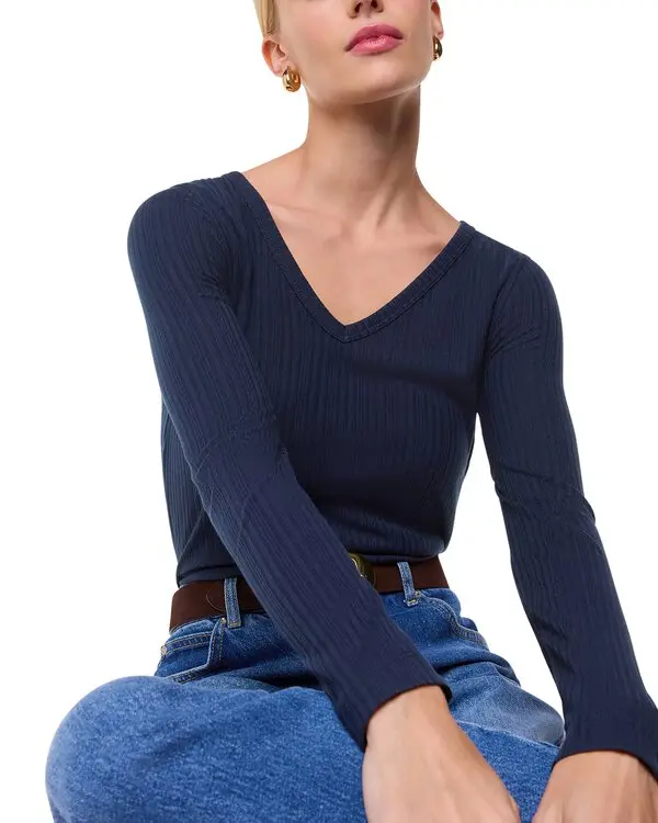 Whistles Ribbed V-neck Top